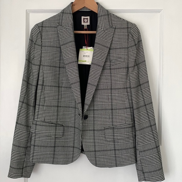 Anne Klein | Jackets & Coats | Anne Klein Plaid Black White Checkered Blazer Size 4 Small Work ...
